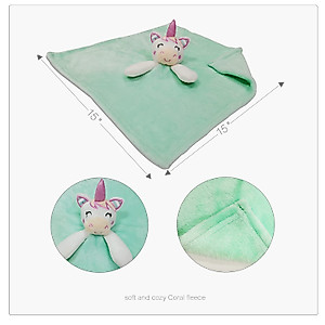 FINOHOPE Baby Blanket Plush Fleece with Security Blanket Snuggler Stuffed Animal Loveys for Boys and Girls, Green Unicorn