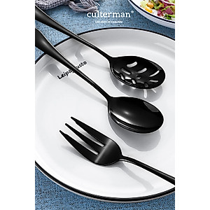 Black Serving utensils set. Stainless Steel Hostess Flatware Sets 7-Piece Includes Silverware Large Salad Serving Spoons, Forks & Slotted Spoons,sugar spoons,butter knife.Dishwasher Safe