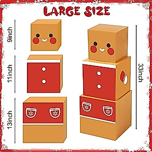 Funtery 16 Pcs Christmas Gingerbread Man Gift Box Xmas Stacking Boxes with Hats Christmas Nesting Boxes with Red Bow, Christmas Hat, Top Hat Decorative for Gift Present Wrapping Party Favors