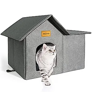 mivo Weatherproof Cat Houses for Outdoor/Indoor Cats, Collapsible Warm Feral Cat Shelter with Removable Soft Mat, Easy to Assemble Big Cat Bed for Winter
