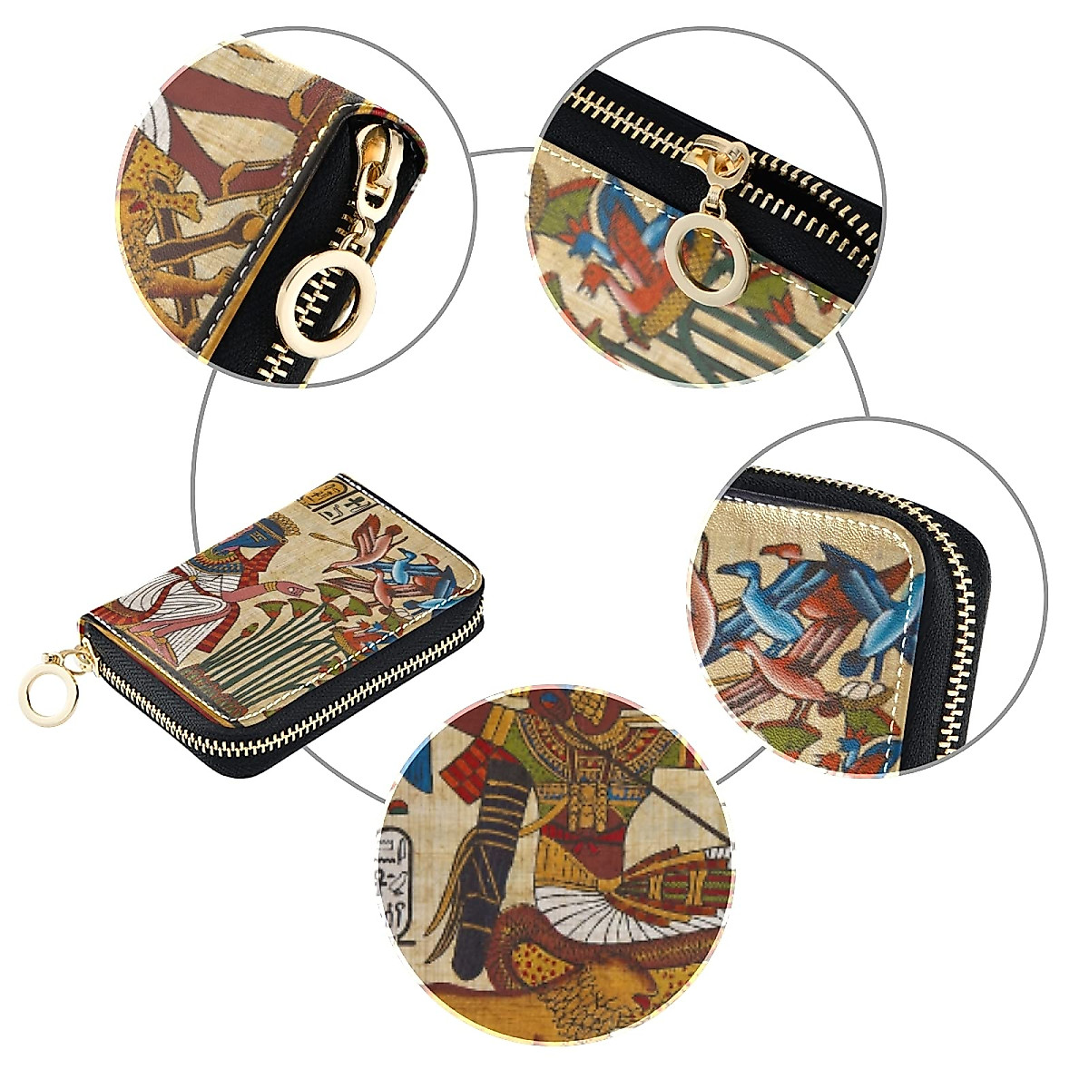 Ancient Egyptian Egypt Grey Credit Card Coin wallet, RFID Blocking Compact Women Leather Card Holder, Key Change Organizer, Zipper Purse Clutch Pouch Pocket