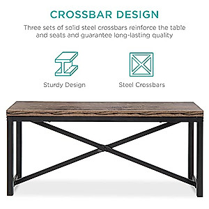 Best Choice Products 45.5in 3-Piece Bench Style Dining Table Furniture Set, 4-Person Space-Saving Dinette for Kitchen, Dining Room w/ 2 Benches, Table - Brown/Black