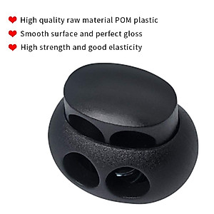 DYZD Plastic Cord Lock End Toggle Double Hole Spring Stopper Fastener Slider Toggles End (Black,10 PCS)