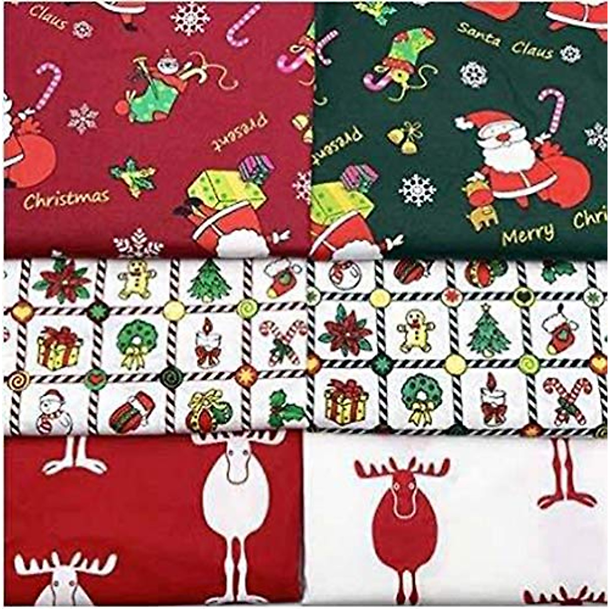 MoonyLI Christmas Cotton Fabric Bundles Quilting Fabric Patchwork Precut Fabric Scraps Different Pattern Cloths Christmas Fabric DIY Craft Fabric(4555cm/5040cm)
