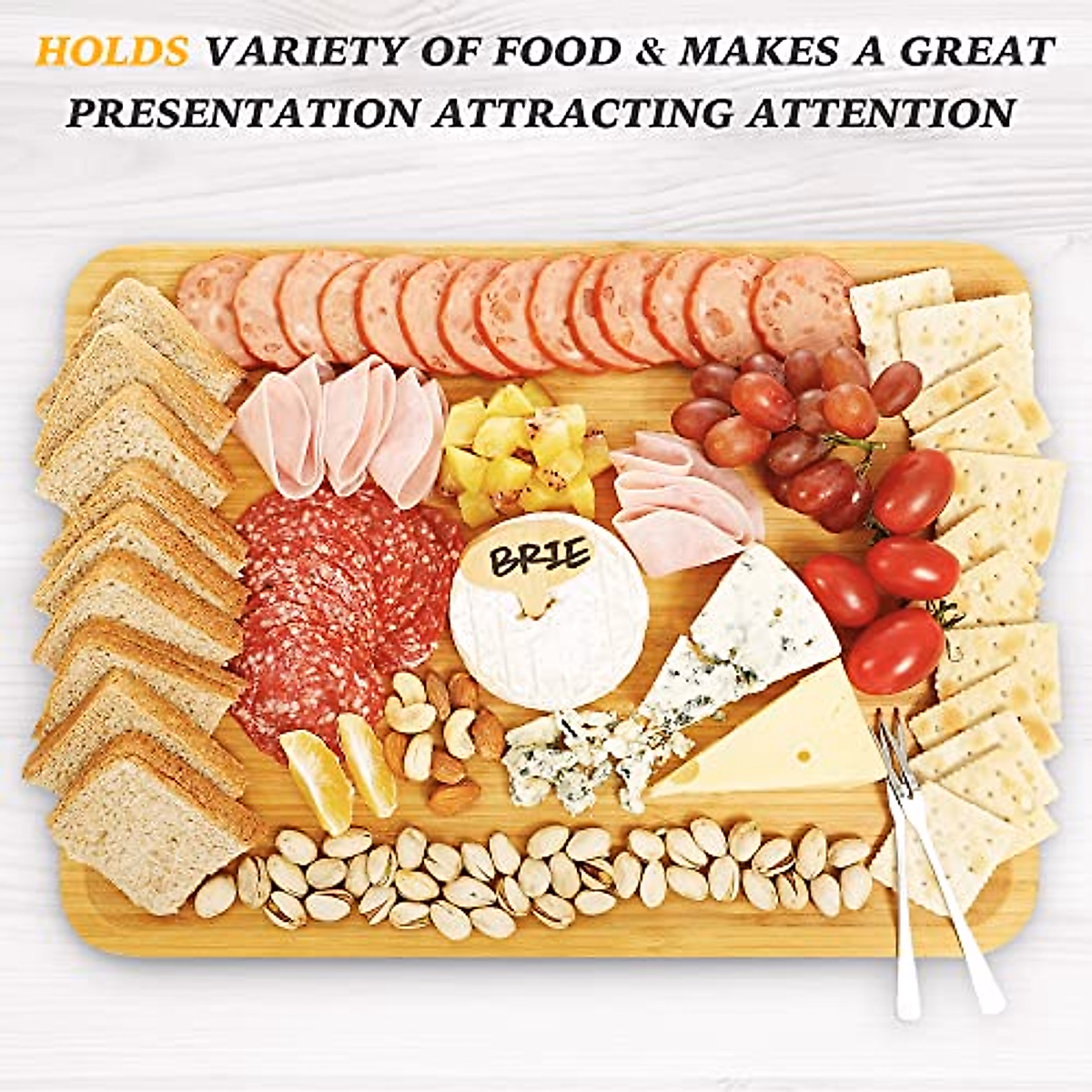 IPOW Cheese Board and Knife Set, Premium Bamboo Charcuterie Cheese Platter Cutting Board for Cheese Lovers Family Gatherings, Gifts for Mom, for Wedding Registry Housewarming Anniversary and Birthday