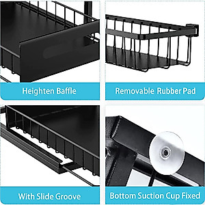 Fodayuse L-Shaped Under Sink Organizer with Sliding Design, Pull Out Cabinet Storage 2-Tier Shelf Under Cabinet Organizer Multi-Use for Kitchen Bathroom Sink Organizers and Storage cabinet, Metal