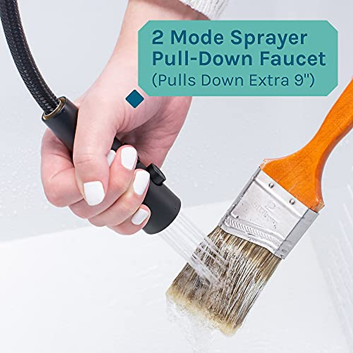 White Utility Sink by JS Jackson Supplies, Tehila Luxe Laundry Tub, Matte Black Hi-Arc Coil Faucet, Soap Dispenser