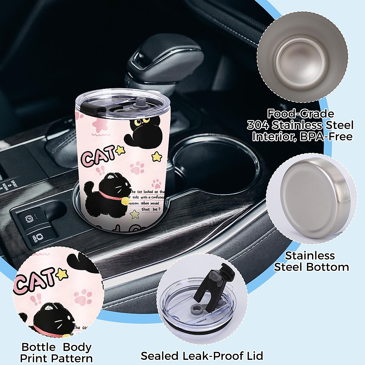 LATTPLYN Cat Tumbler for Women Men, 20 oz Stainless Steel Cat Coffee Cups with Lid Christmas Birthday Gift for Travel Mug White Tumbler for Girls