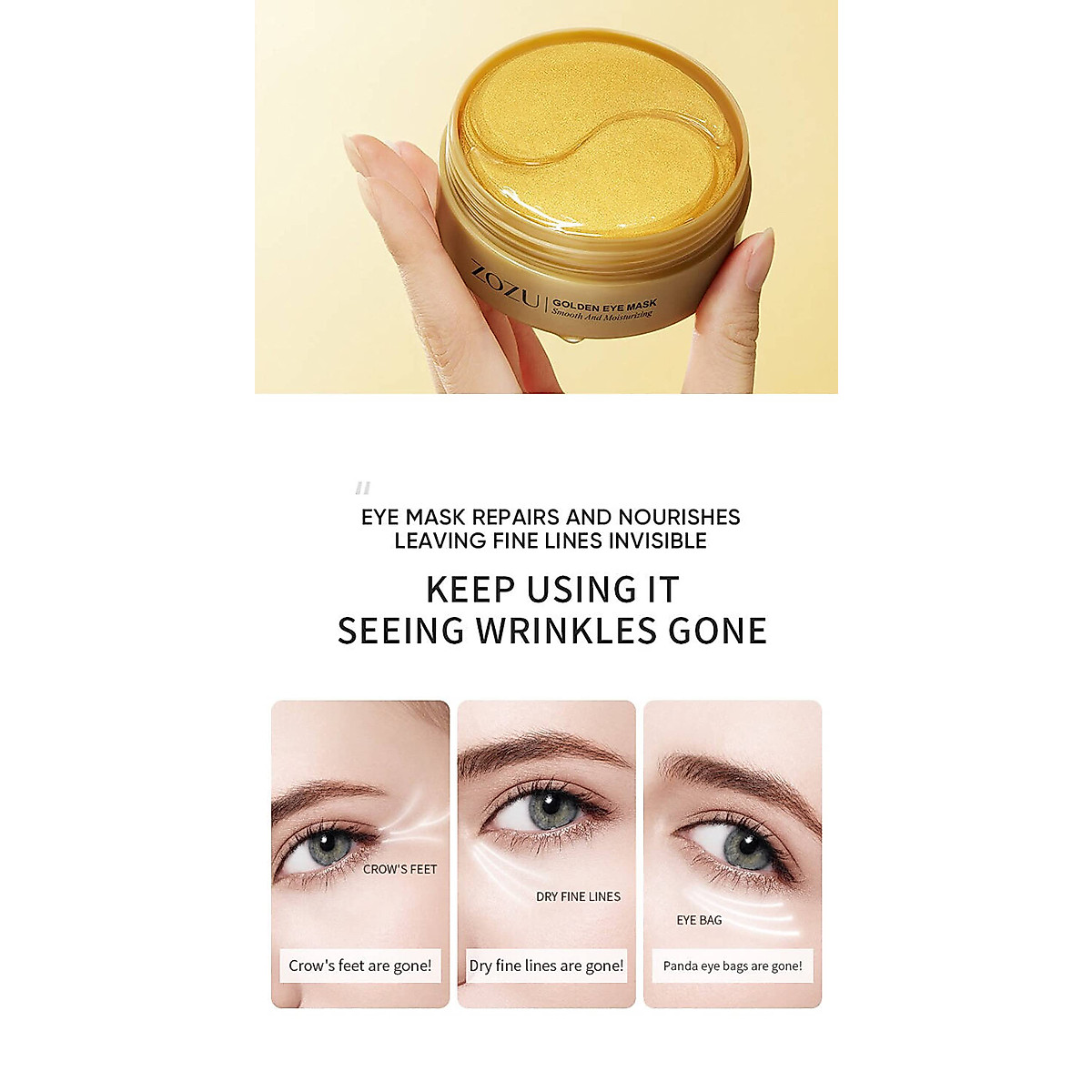 Anti-Aging 24K Gold Under Eye Mask-60 piece for Puffy Eyes, Dark Circles, Eye Bags,Wrinkles, Puffiness with Collagen and Vitamins, Look Less Tired, Hyaluronic Acid Collagen Under Eye Pads