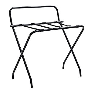 Kings Brand Furniture - Metal Foldable Luggage Rack, Suitcase Stand with Back, Black