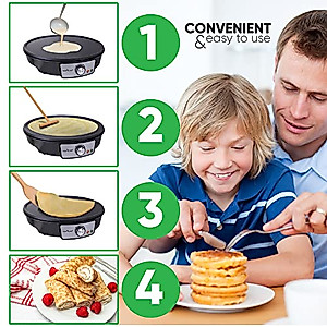 NutriChef Electric Griddle & Crepe Maker | Nonstick 12 Inch Hot Plate Cooktop | Adjustable Temperature Control | Batter Spreader & Wooden Spatula | Used Also For Pancakes, Blintzes & Eggs