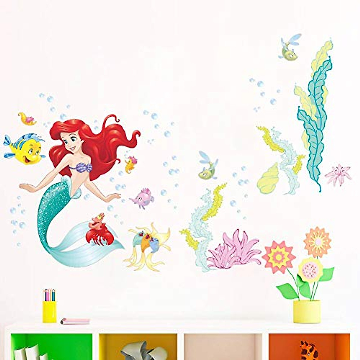 Esmee Marine Mermaid Girl's Bedroom Wall Decals Stickers Wall Stickers Peel and Stick Removable Wall Stickers for Kids Nursery Bedroom Lovely Bathroom Living Room