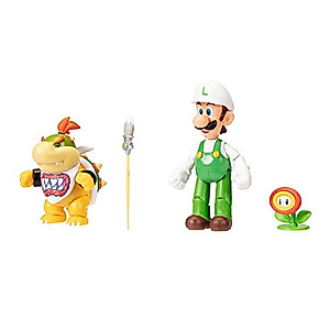 Super Mario Nintendo 4 Inch Action Figure 2-Pack: Fire Luigi & Bowser Jr. with Accessories