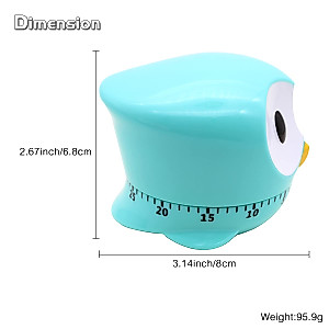 Ranvi Kitchen Timer 60 Minutes Cute Owl Novelty Manual Cooking Timer Desktop Decoration(Blue)