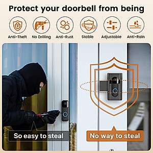 EUKI Anti-Theft Video Doorbell Door Mount, Compatible with Video 4/3/3 Plus/2/1, No-Drill Fit for Most Holder for Apartment, Bracket