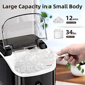 Antarctic Star Nugget Countertop Ice Maker with Soft Chewable Pellet Ice, 34Lbs/24H, Pebble Portable Ice Machine, Self-Cleaning, One Button Operation, for Kitchen, Bar Stainless Steel Black