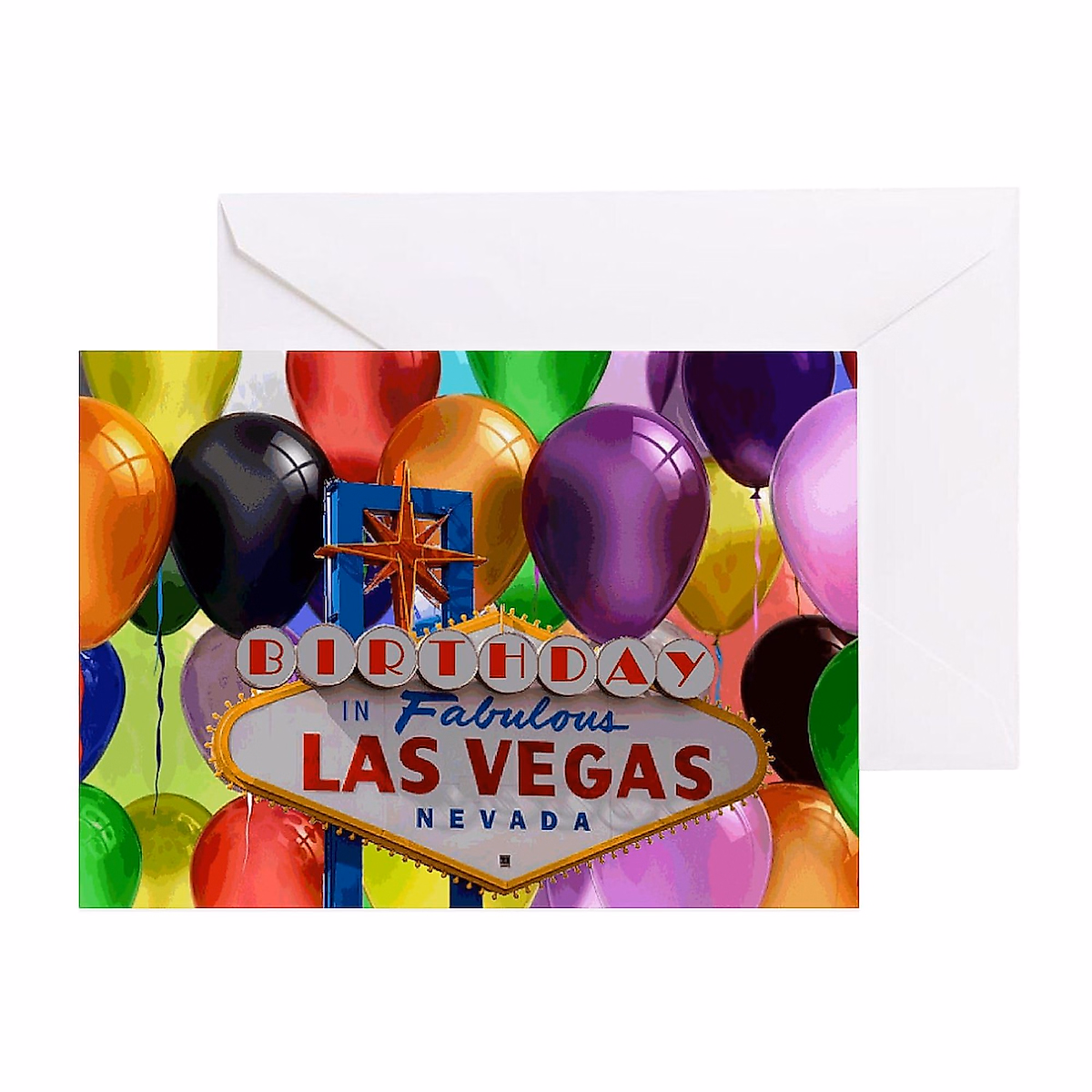 CafePress Birthday In Las Vegas Balloon Folded Greeting Card Glossy