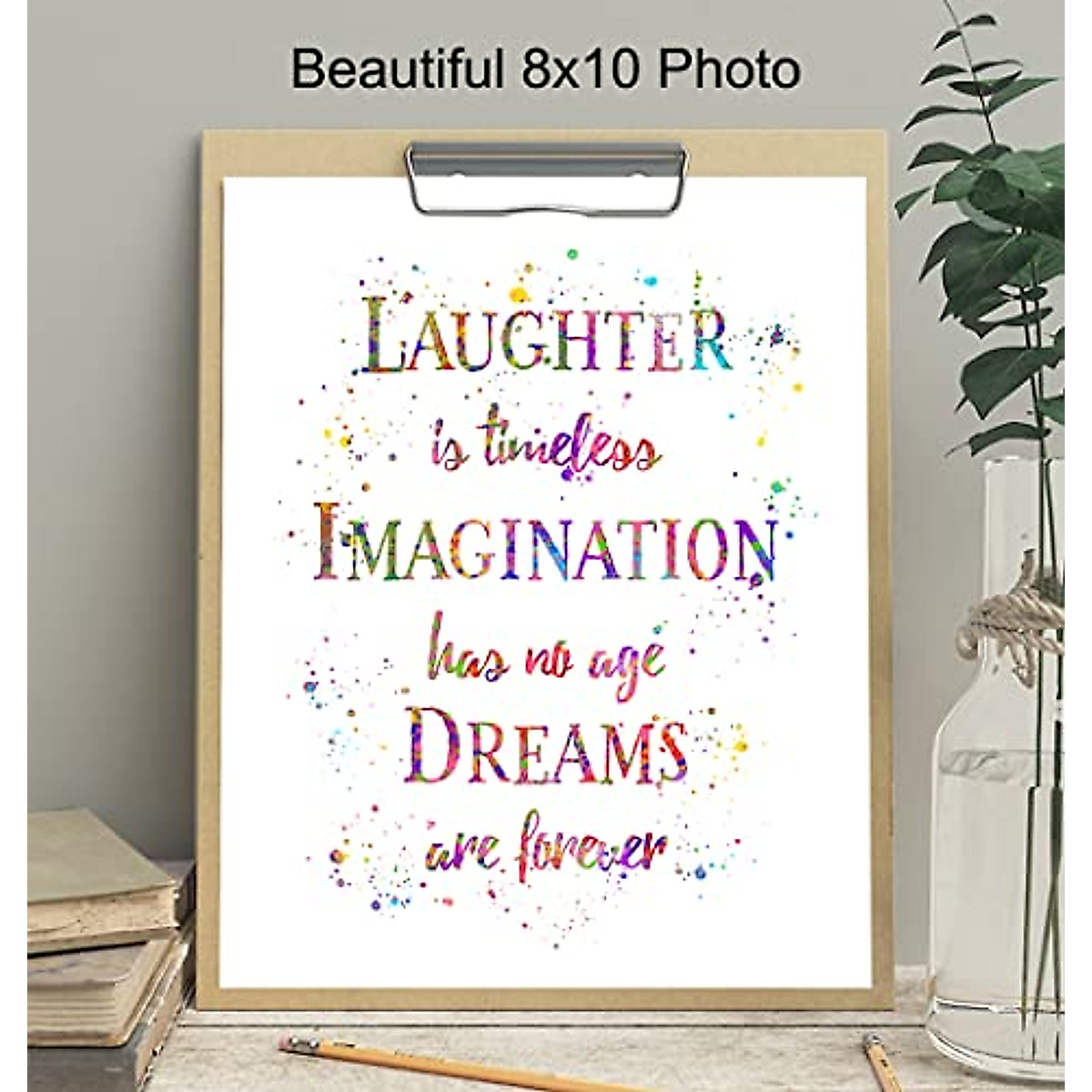 Laughter Inspirational Quote Home Decor - Dreams 8x10 Wall Art Decoration Poster print for Baby, Boy, Girl or Kids Bedroom, Nursery, Office, Living Room - Gift for Fans