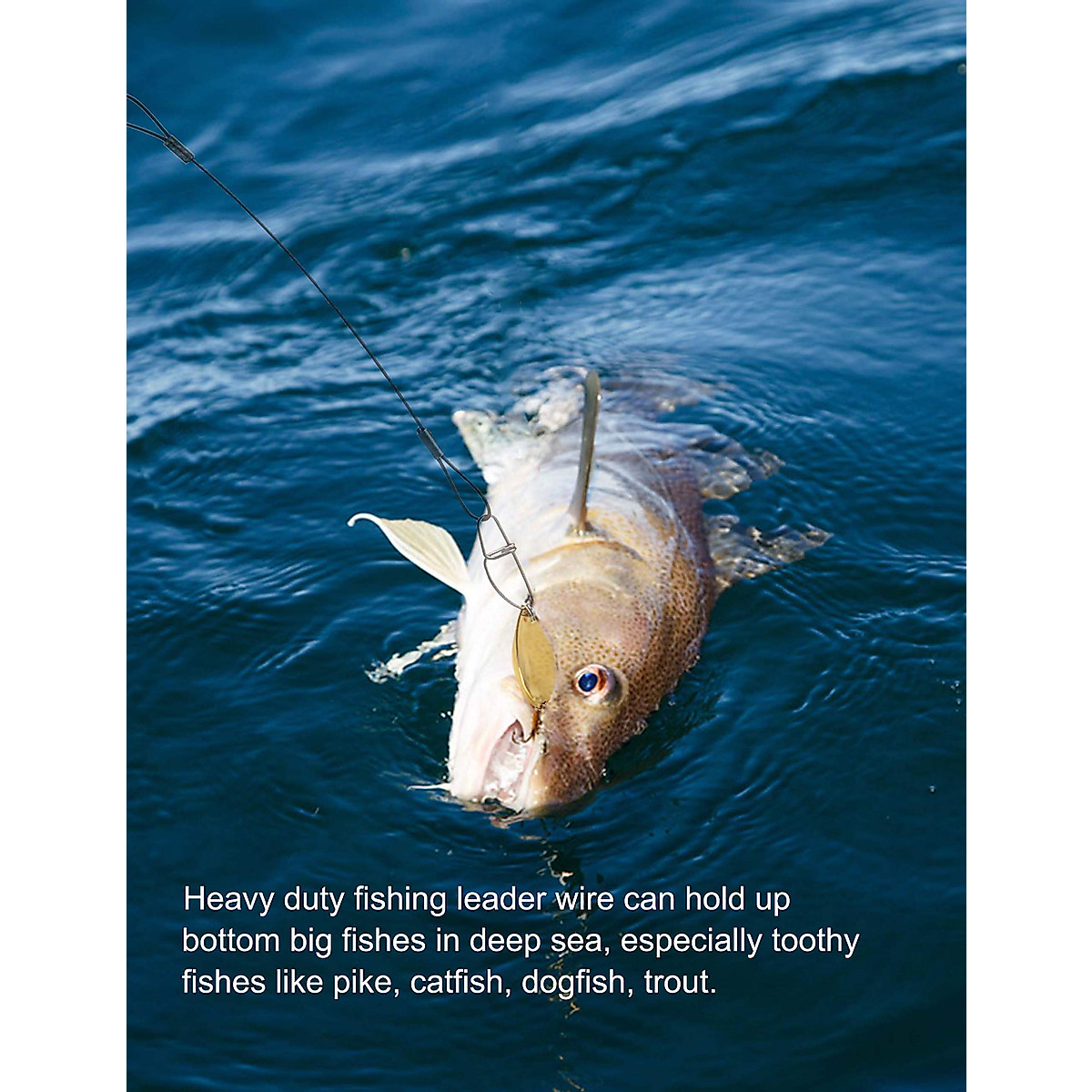 Facikono Fishing Leaders Line Steel Leaders Fishing Saltwater 125LB Fishing Leaders with Swivels and Snaps, 19.68in