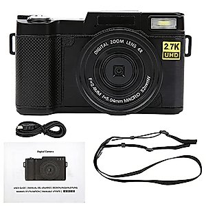 Mini Camera, Digital Camera 3in LCD Screen 180 Degree Rotation 2.7K 30MP High Definition USB Charging
