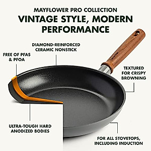 GreenPan Mayflower Pro Hard Anodized Healthy Ceramic Nonstick, 8" Frying Pan Skillet, Vintage Wood Handle, PFAS-Free, Induction, Charcoal Gray