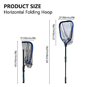 Black Paw Easy Fold Square Sliding Net Rubber Coated 3-D Net Bag, Super Strong, Collapsible Telescopic Pole Handle (Full 83''/210cm Hoop Size 23''/60cm Blue（Collapsible）)