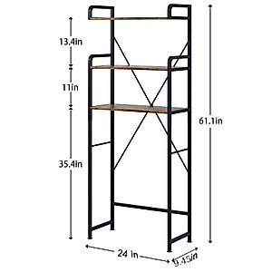 Huhote Over The Toilet Storage Rack with 3-Tier Bathroom Shelves, Space Saver Toilet Shelf, Bathroom Storage Organizer with Hooks for Over Toilet Storage and Bathroom Shelf (Rustic Brown)