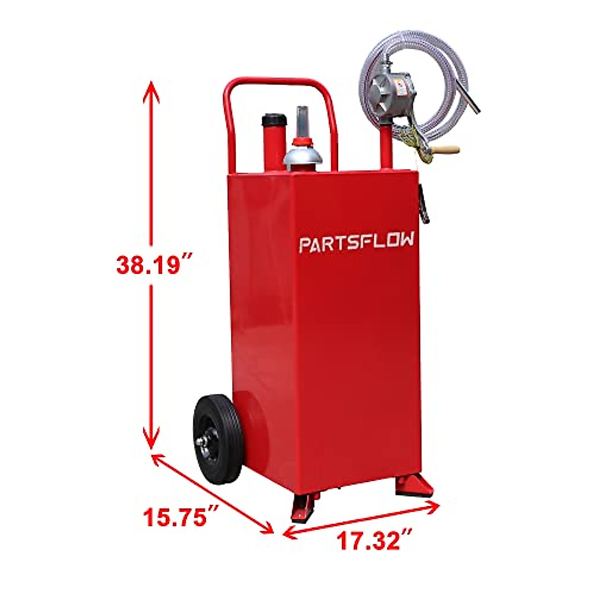 PartsFlow 30 Gallon Gas Caddy Portable Fuel Tank Large Gasoline container Diesel portable gas tank with pump Rolling and Solid Rubber Wheels for Boat,ATV,Motorcycle,UTV,Car