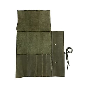 Hide & Drink, Rustic Full Grain Leather Knife Roll Case (5 pockets), Compact Carry-On Bag for Traveling Chefs & Cooks, Kitchen Tool Storage Organizer, Handmade, Dark Jade