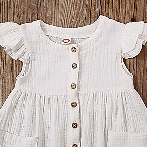 Kids Baby Girls Organic Cotton Ruffled Sleeve Tunic Dress Swing Casual Sundress Party Princess Dresses (White, 2-3 Years)