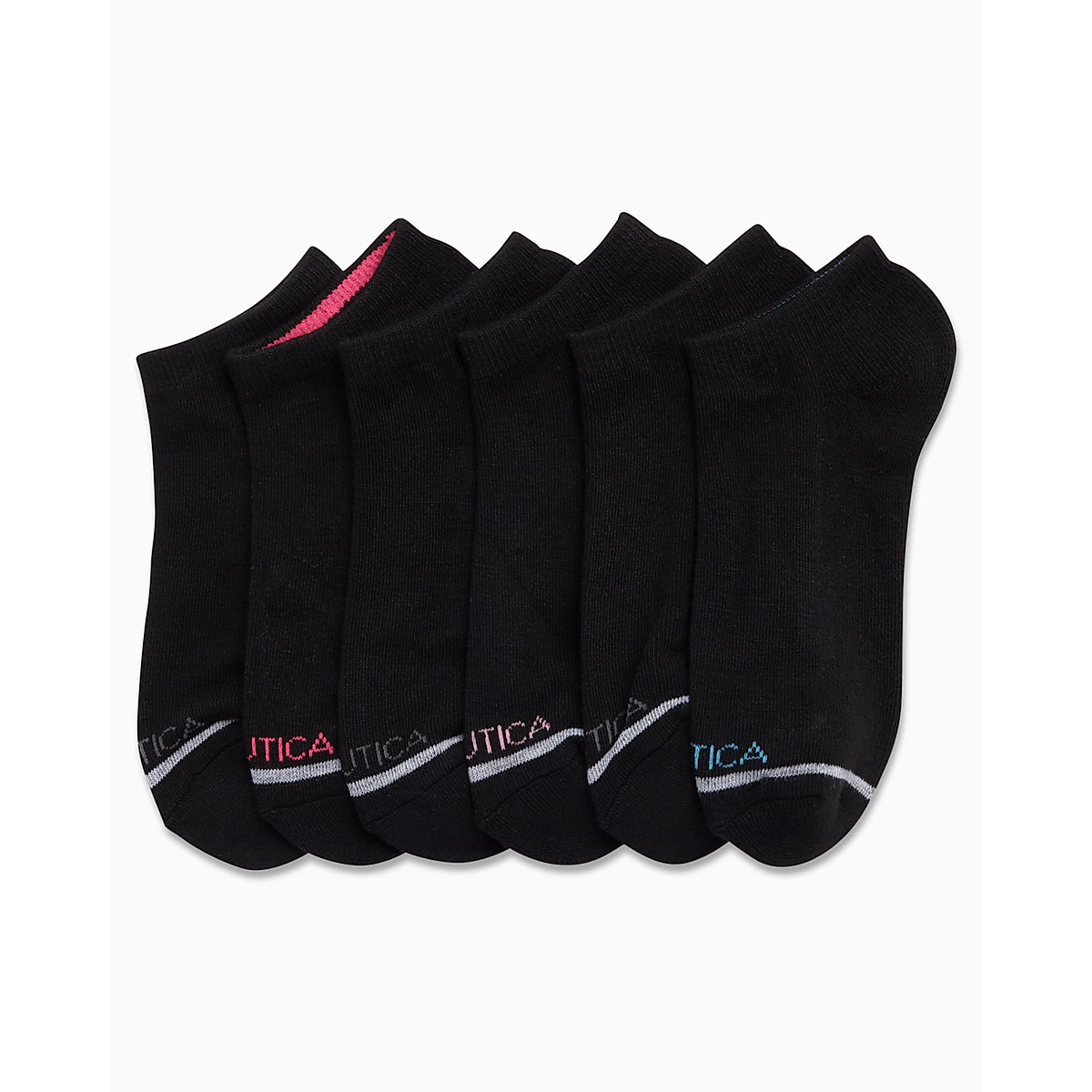 Nautica Women's Low Cut Cushioned Moisture Control Athletic Socks (6 Pack), Size 4-10, Black