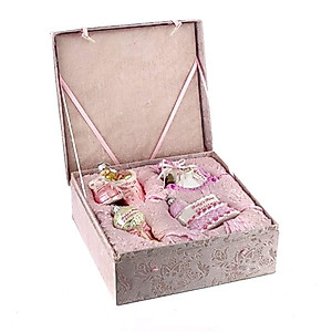 KSA 4-Piece Pink Baby's First Christmas Girl Glass Ornament Boxed Gift Set