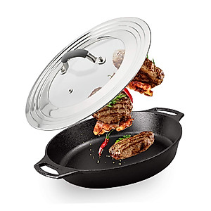HOMVIDA Stainless Steel Universal Lid for Pans Pots Fits 8.25-12 Inch Cast Iron Skillets Frying Pans Woks - Design with Heat Resistant Handle and Vent Hole - Gray Handle