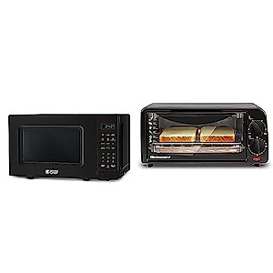 COMMERCIAL CHEF Small Microwave 0.7 Cu. Ft. Countertop Microwave with Digital Display, Black Microwave & Elite Gourmet ETO236 Personal 2 Slice Countertop Toaster Oven with 15 Minute Timer