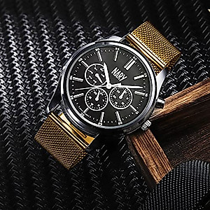 JIEANTE Stainless Steel Mesh Watch Band for Mens Women, Quick Release Mesh Watch Straps 18mm 20mm 22mm 24mm （20mm Gold）