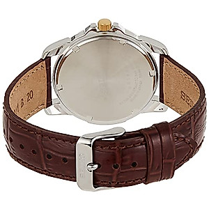 SEIKO Men's SNE102 Stainless Steel Solar Watch with Brown Leather Strap, Black