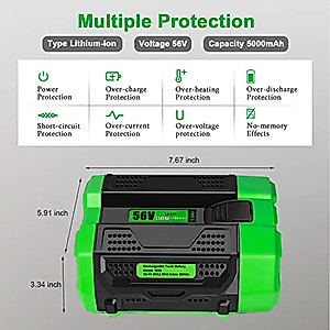Aaiwtd 56V 5.0Ah Rechargeable Battery for EGO BA2800 BA4200 BA1400, 5000mAh Lithium Ion Battery Compatible with All Power 56V CS1604 CS1804 CS1403 HT2400 LB6504 LB5804 LB6500 LB4800 PH1400 Tools