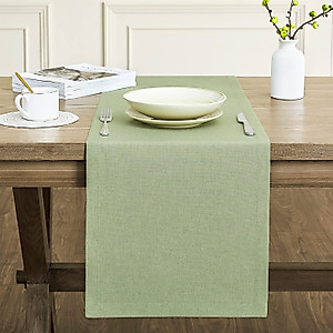 ZeeMart Basic Linen Style Table Runner, 14 x 72 Inch Sage Green, Rustic Farmhouse Green Table Runners 72 Inches Long, Everyday Polyester Table Runner - Machine Washable & Easy Care