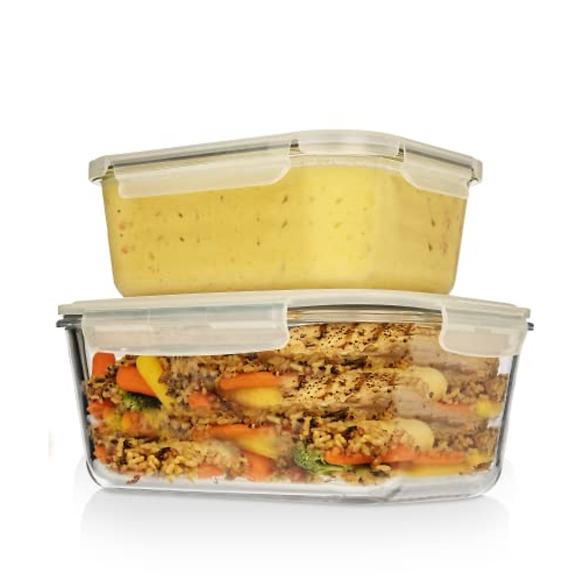 Large Glass Food Storage Containers 4 Pc (2700ML/ 91 Oz & 1520ML/ 51 Oz) Airtight Glass Storage Containers, Leak Proof BPA Free Food Storage Containers Glass (2 Lids 2 Containers) Oven to Freezer Safe