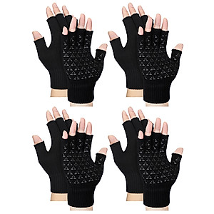 4 Pairs Unisex Winter Half Finger Knit Gloves Stretchy Non-Slip Winter Warm Knitted Fingerless Gloves (Black)