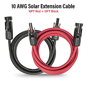 Kimbluth 10 AWG Solar Extension Cable 10FT Black + 10FT Red, Ultra Solar Panel Wire Male to Female Tinned Copper Wire for Solar Panel, Automotive, RV, Boat, Outdoors