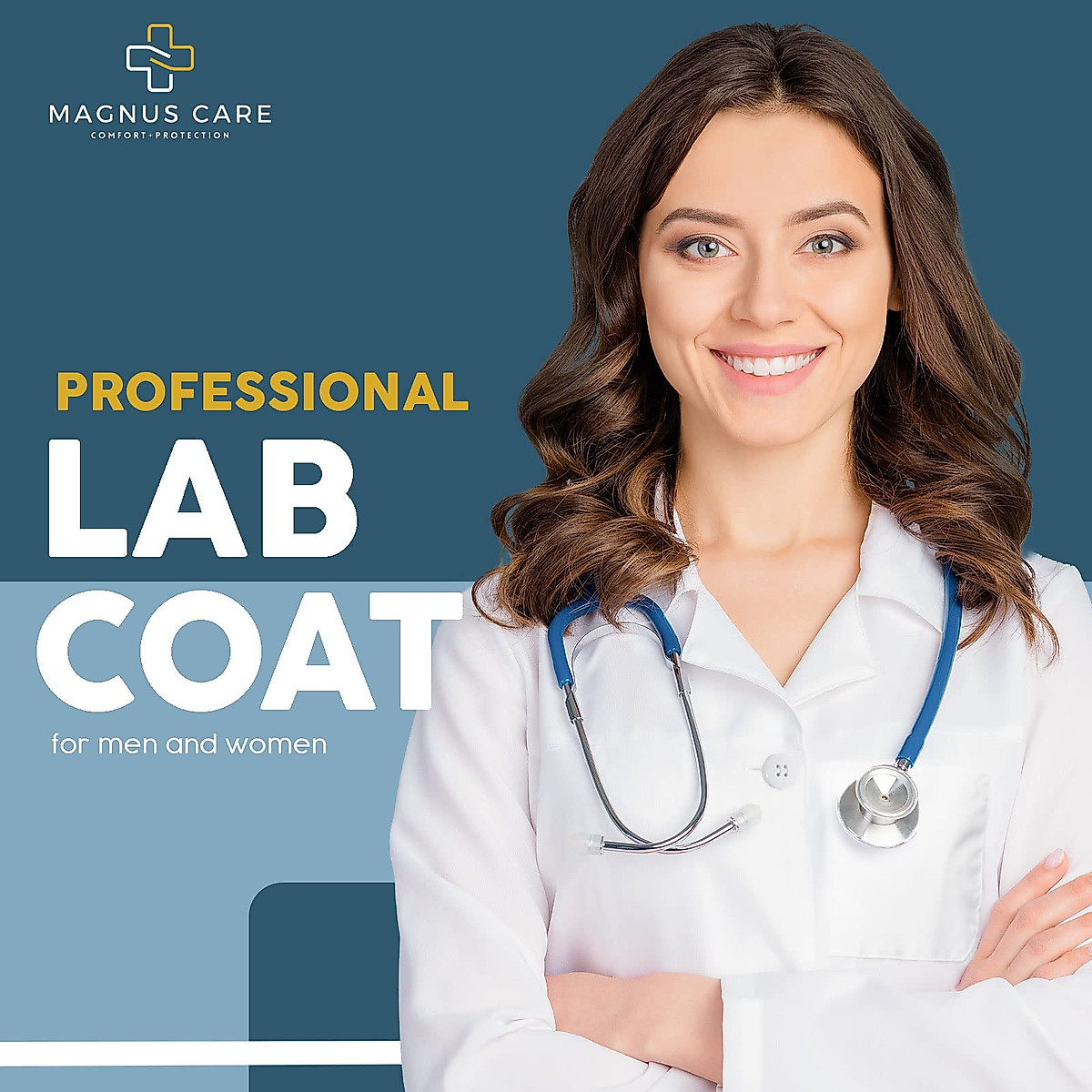 Magnus Care Professional Lab Coat for Women & Men, White Unisex Labcoat, Cotton Poly Medical Doctor Nurse Med Laboratory Coat
