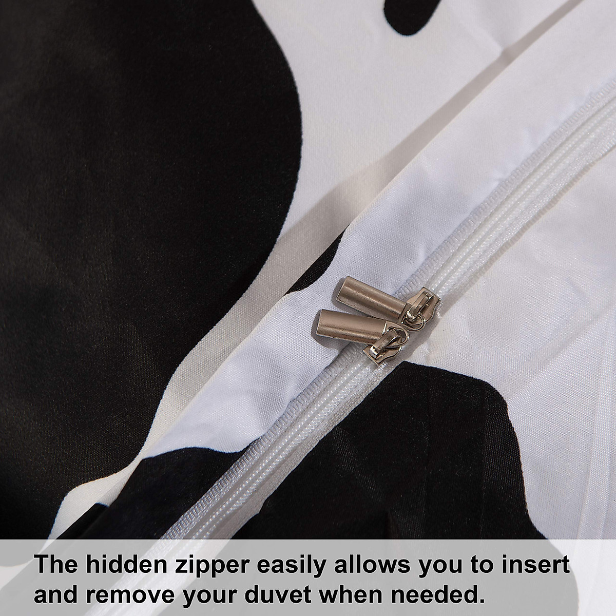 NTBAY Microfiber Queen Duvet Cover Set, 3 Pieces Ultra Soft Cow Printed Comforter Cover Set with Zipper Closure and Corner Ties, Black and White