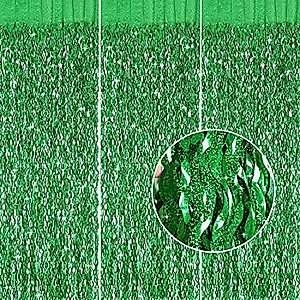 Green Foil Backdrop Curtain - CYLMFC 3 Pack 3.3 ft x 6.6 ft Birthday Streamers Party Curtains Decorations Backdrop Xmas Graduation Decor