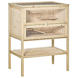PawHut 3-Tier Wooden Hamster Cage Mice and Rat Cage Small Animals Hutch with Openable Top, Front Door, Storage Shelf