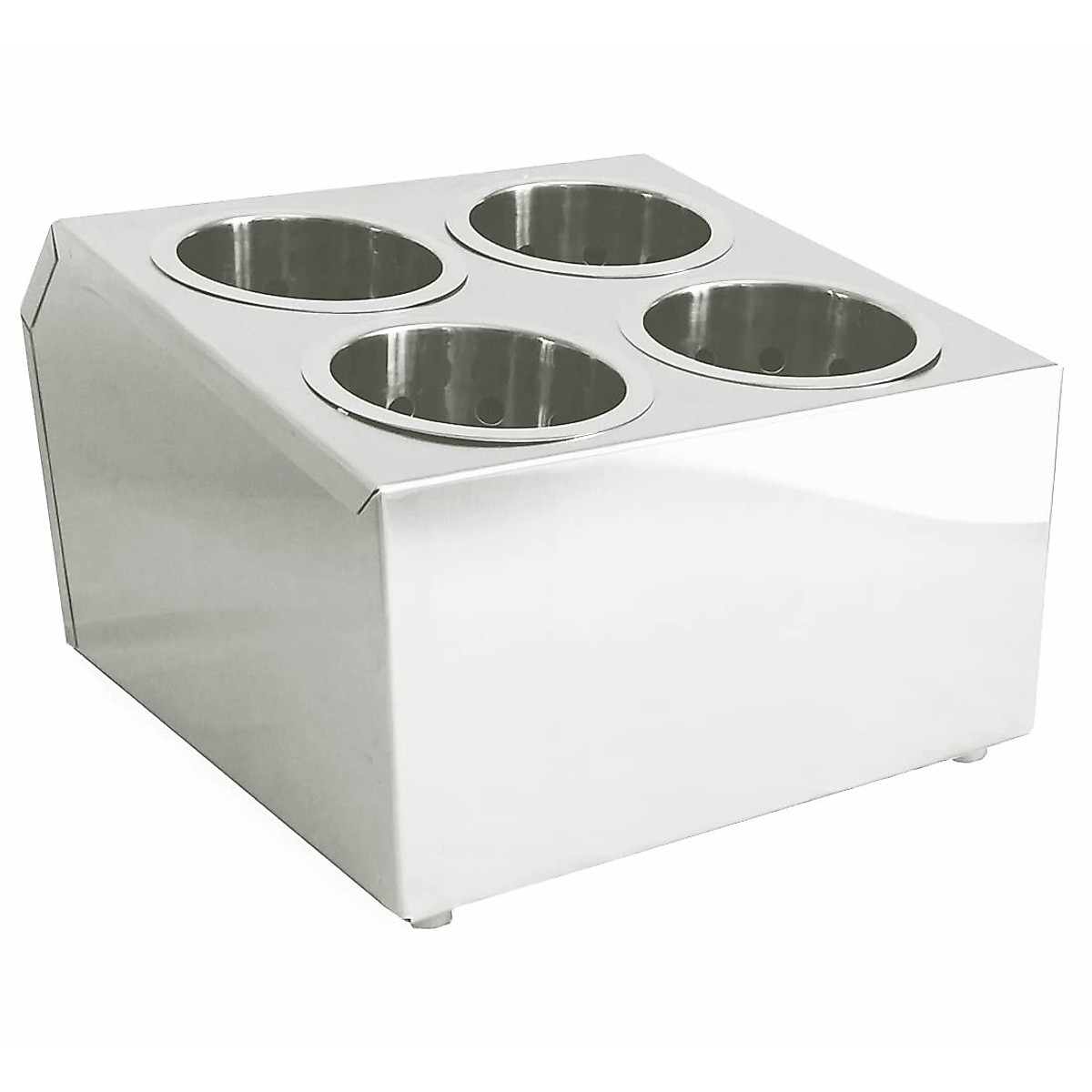 overstockedkitchen Commercial 4-Hole Stainless Steel Cylinder Flatware Silverware Utensil Holder Organizer Canddy