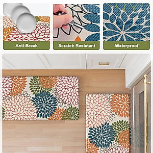 Kitchen Rugs and Mats Cushioned Anti Fatigue Kitchen Mat 2PCS Non-Skid Waterproof Kitchen Runner Rug Comfort Foam Standing Mat for Floors,Office,Laundry,Sink,Floral