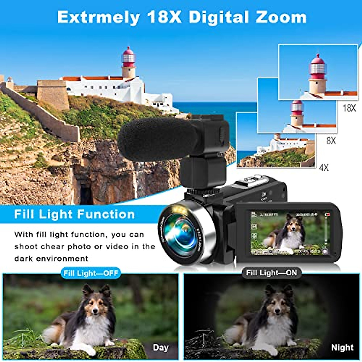 Heegomn Video Camera Camcorder with Microphone HD 2.7K Video Recorder Camera Vlogging Camera for YouTube Kids Camcorder with 3.0" LCD Screen,18X Digital Zoom,Remote,2 Batteries and 32G SD Card
