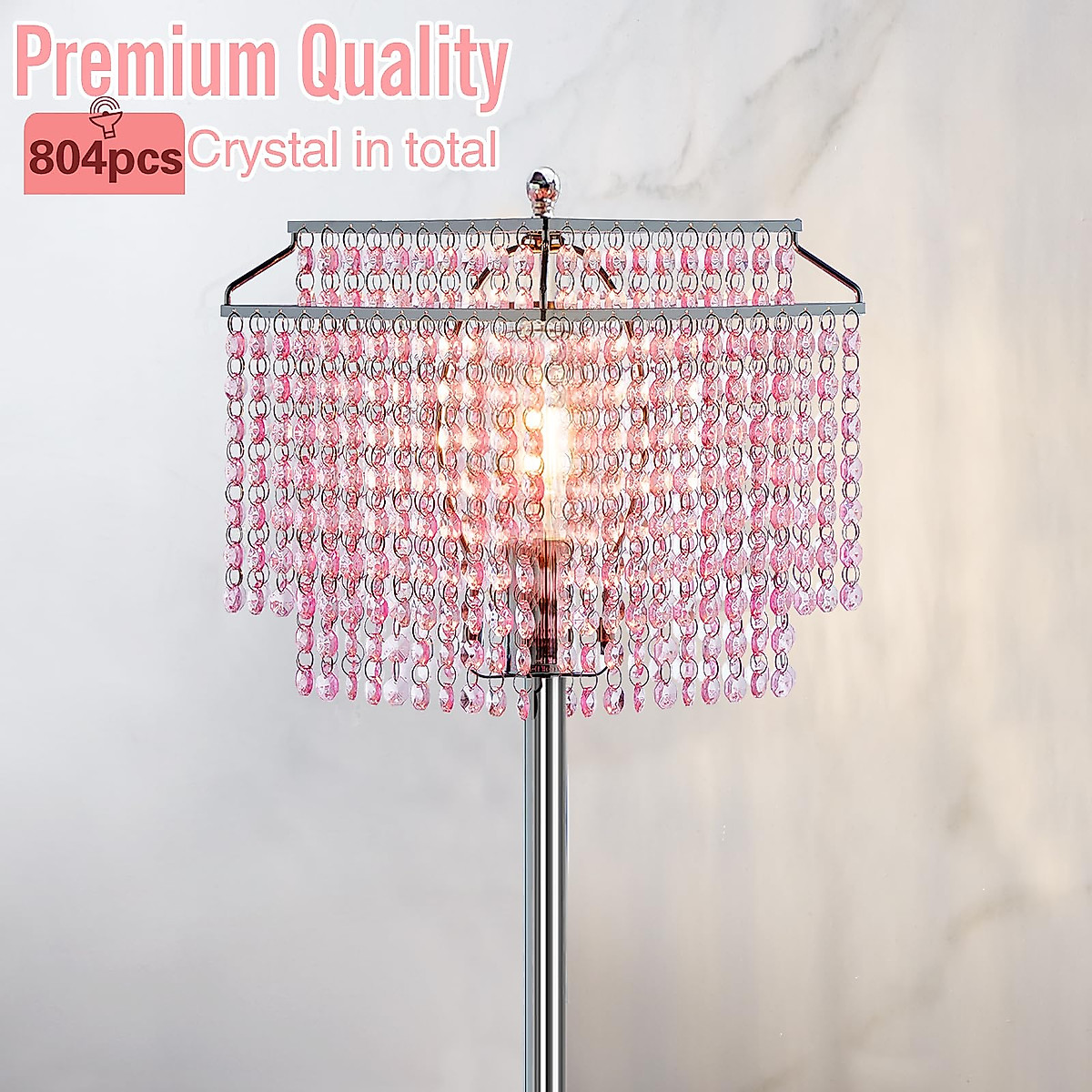 Luvkczc Crystal Floor Lamp, Modern Standing Lamps with Double-Layer Lampshade, Floor Lamps with On/Off Foot Switch, Tall Pole Lamp for Living Room, Girl Bedroom, Dresser, Office