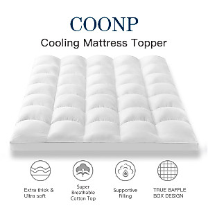 COONP Queen Mattress Topper, Extra Thick Pillowtop, Cooling Mattress Topper, Plush Mattress Pad Cover 400TC Cotton Top Protector with 8-21 Inch Deep Pocket 3D Snow Down Alternative Fill
